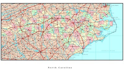 NORTH CAROLINA STATE ROAD MAP GLOSSY POSTER PICTURE PHOTO PRINT city ...