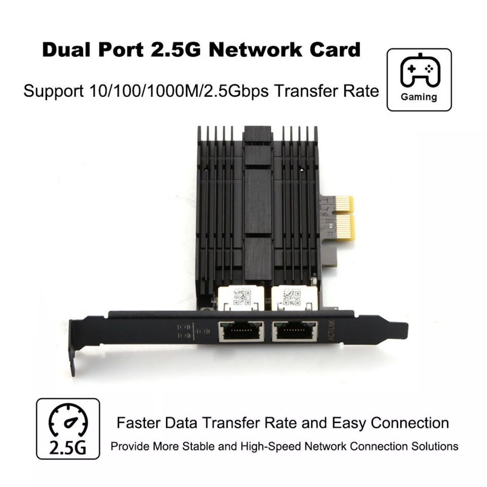 For Desktop Intel I226 2 Port RJ45 PCI-E Network Card Gigabit Ethernet ...