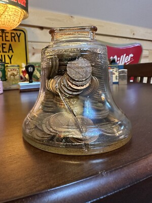 Vintage 1976 Liberty Bell Glass Bank/Paperweight Filled W/ Coins Early ...