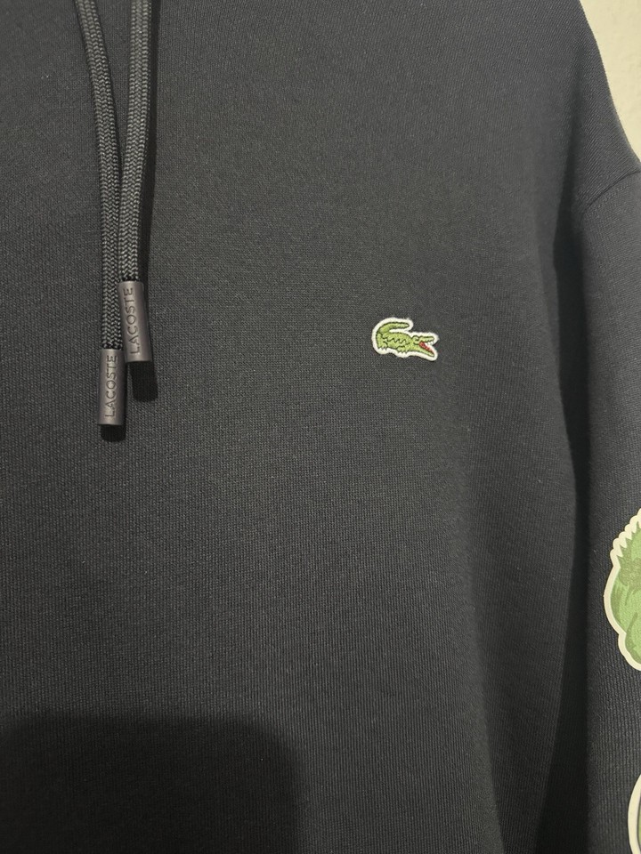 LACOSTE STACK CROCODILE LOGO PULLOVER HOODIE MED STACKED DARK NAVY BLUE ...