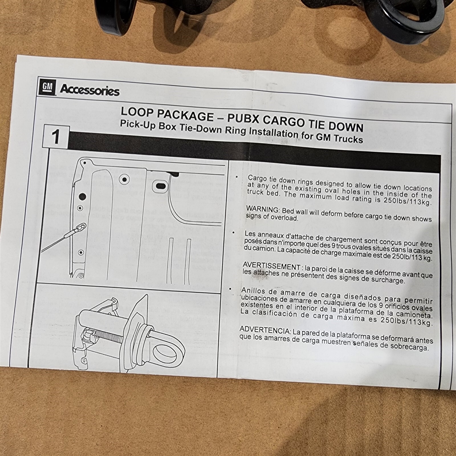 Set of 4 GM Accessories Truck Bed Cargo Tie Down Loop Kit 23146899 ...