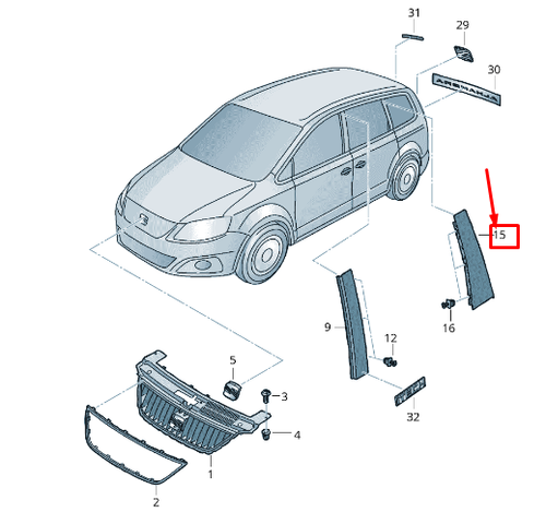 NEW VW SHARAN 7N LEFT DOOR C-PILLAR TRIM 7N5839903B9B9 | eBay