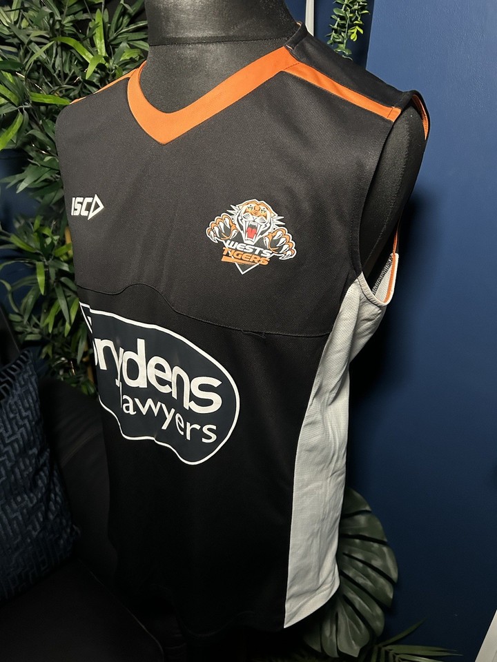 ISC Wests Tigers Singlet Vest Jersey NRL Black White Mens Medium Rugby ...