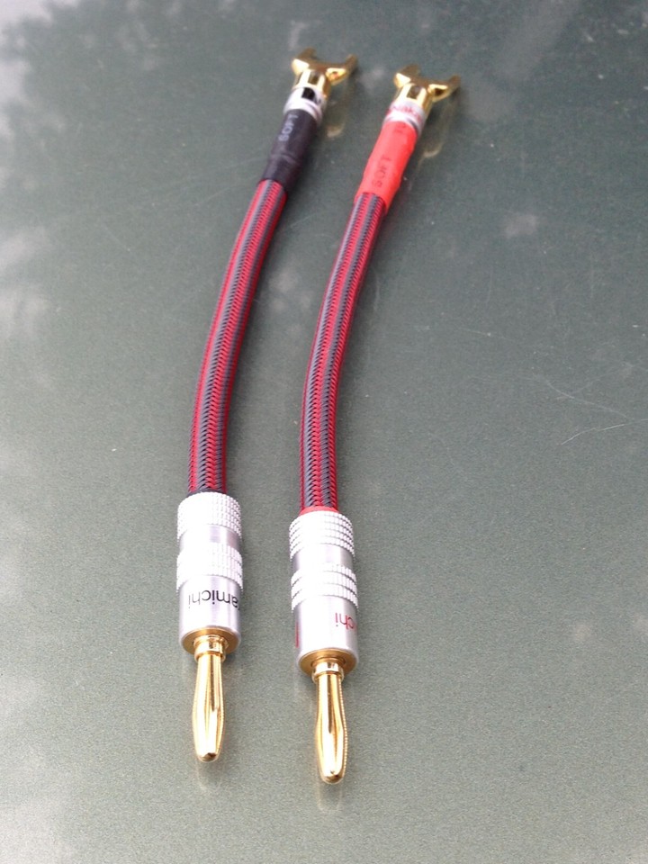 Pair Mogami Audiophile Bi Wire Speaker Jumper Cable Spade to Banana | eBay
