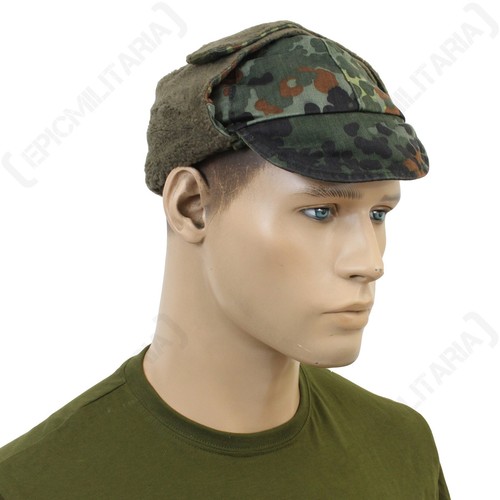 German Flecktarn Camouflage Winter Cap - Hat Army Surplus Ear Flaps ...