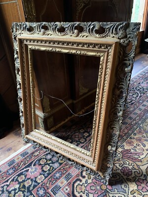 Antique Victorian large oak gesso ornate wood frame shabby chic cottage ...