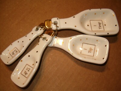 Ceramic ? Porcelain ? Measuring Spoon Set 0f 4 White w gold trim ...