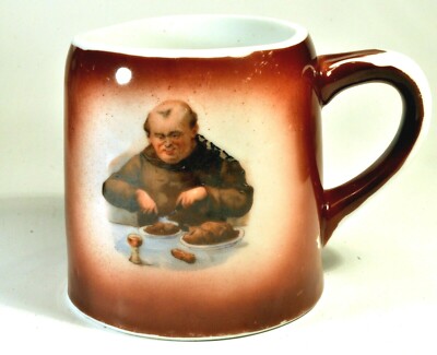 German Monk w/ Meal White Stoneware Porcelain 10 Ounces Beer Mug Cup ...