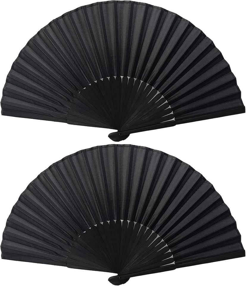 Folding Hand Fans, 2 Pcs Handheld Folding Fan, Black Folding Hand Fan ...