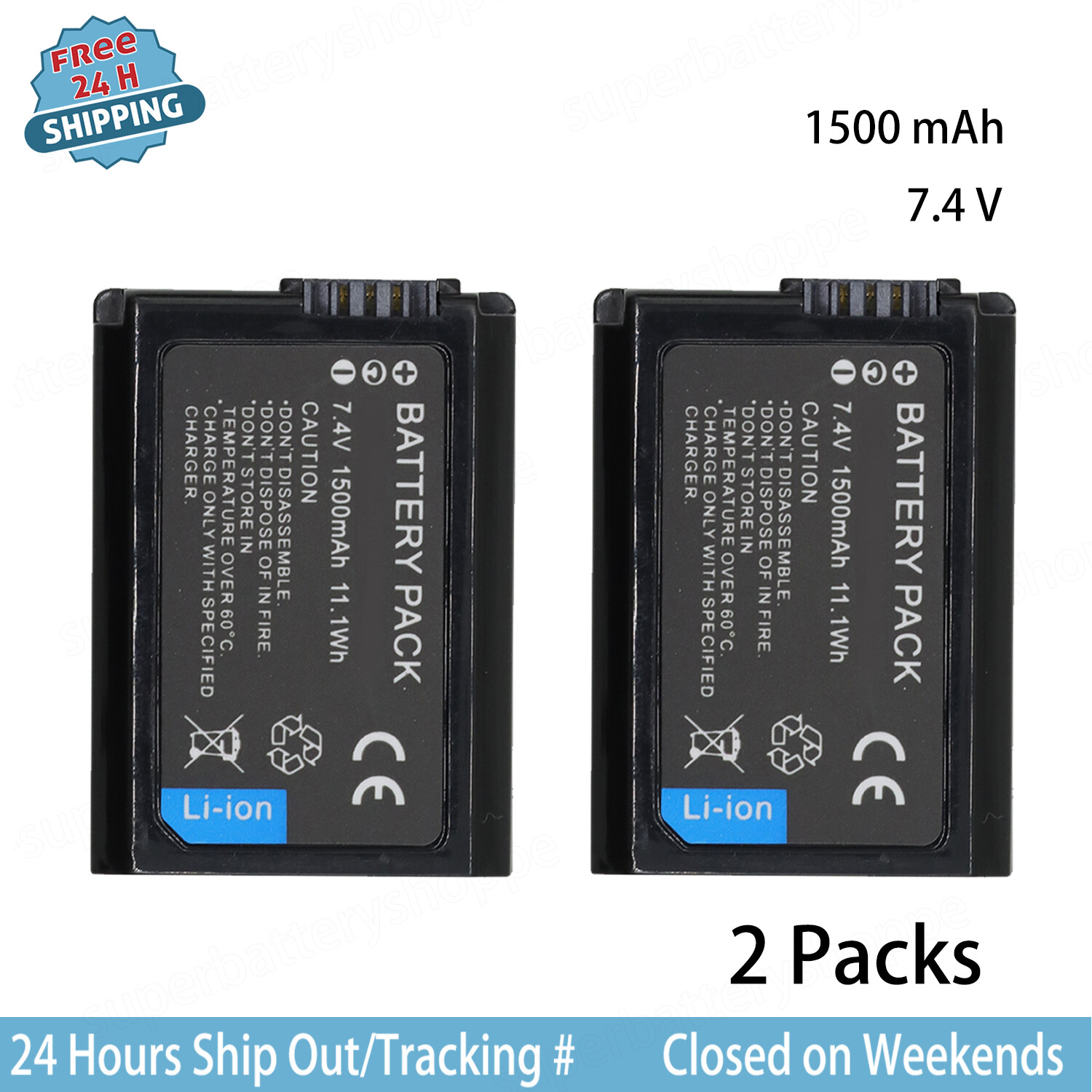 2 x Battery NP-FW50 1500mAh For Sony Alpha a6400 ILCE-6400/ILCE-6400L ...