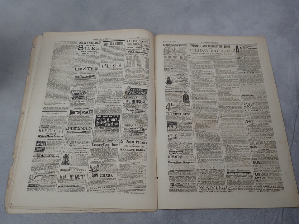 1874 Harper's Weekly Complete Issue Thomas Nast Santa Claus Cover ...