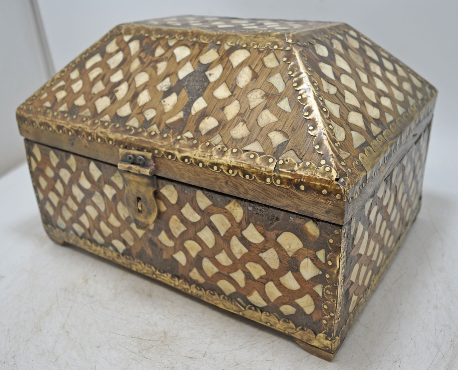 Antique Wooden Dome Shaped Storage Chest Box Original Old Inlay Work | eBay