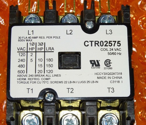 ServiceFirst CTR02575 Contactor Relay, 3 Pole, 30 Amp, 24V AC Coil ...