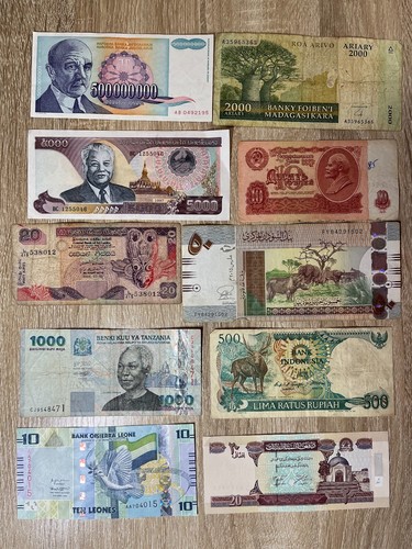 Collection of 10 Mixed World Banknotes Circulated Currency Foreign ...