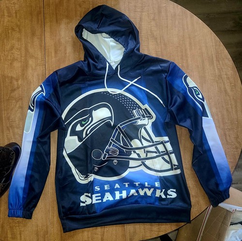 SEATTLE SEAHAWKS Light Hoodie Blue SILKY SIZE LARGE Pullover With ...
