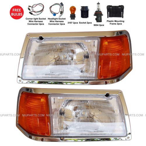 Headlight w/ Adjusters, Corner Lamp & Bezel Chrome LH RH (Fit Peterbilt ...