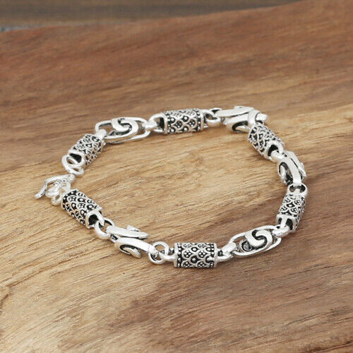 Real Solid 925 Sterling Silver Bracelet Link Chain Dragon Scales ...