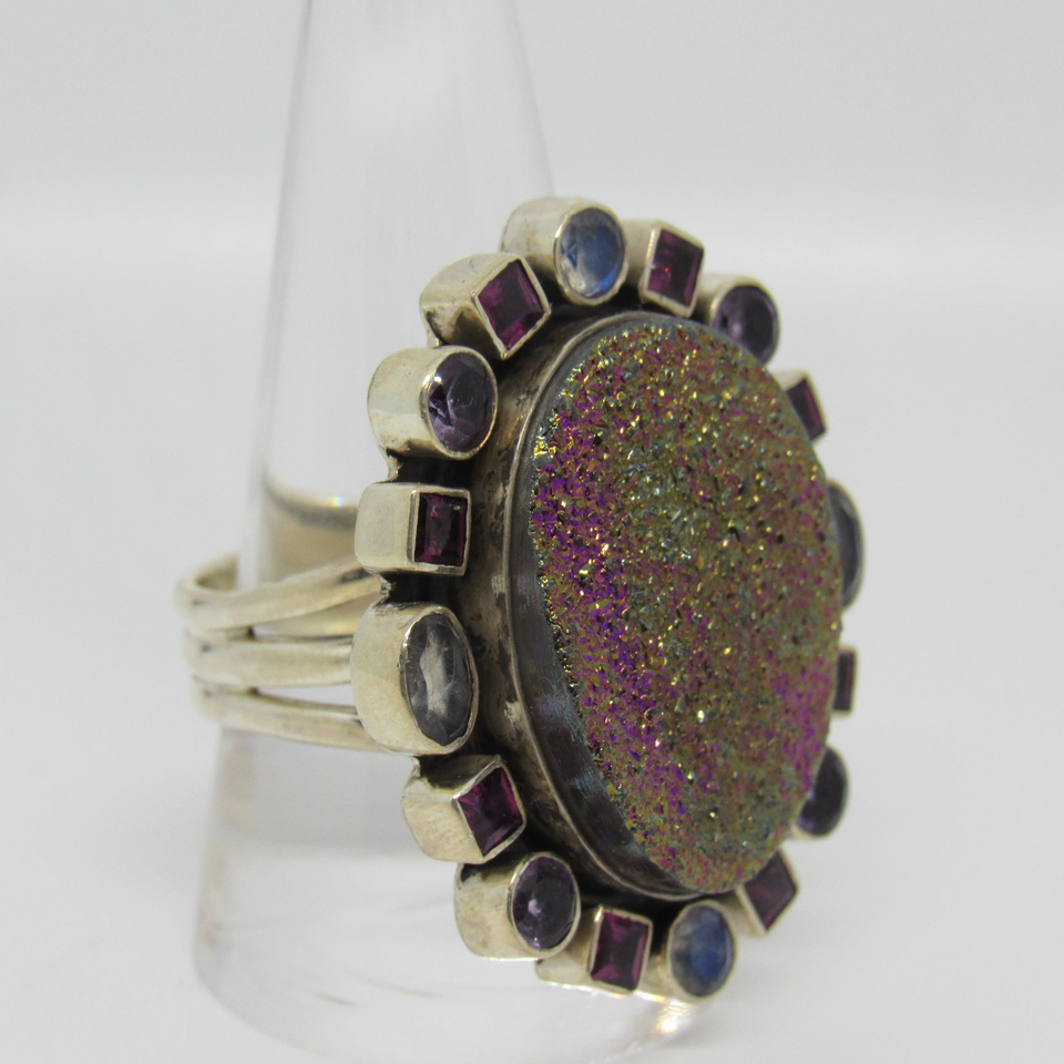 Nicky Butler Sterling Silver 925 Druzy Quartz Multi Gemstone Ring - Sz ...