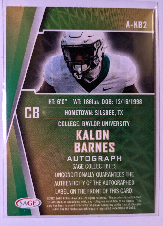 2022 SAGE HIGH SERIES BLACK AUTO KALON BARNES | eBay