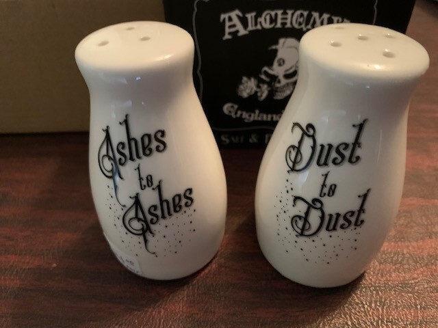 Ashes to Ashes Dust to Dust Salt & Pepper Shaker Set Bone China Alchemy ...