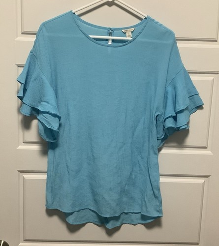 CATO Blue Short Bell Sleeve Blouse Women’s Sz S | eBay