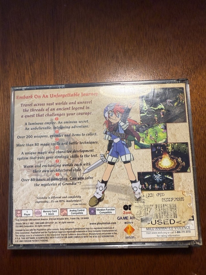 PlayStation Grandia Complete In Box PS1 RPG Game Arts Sony E Tested ...