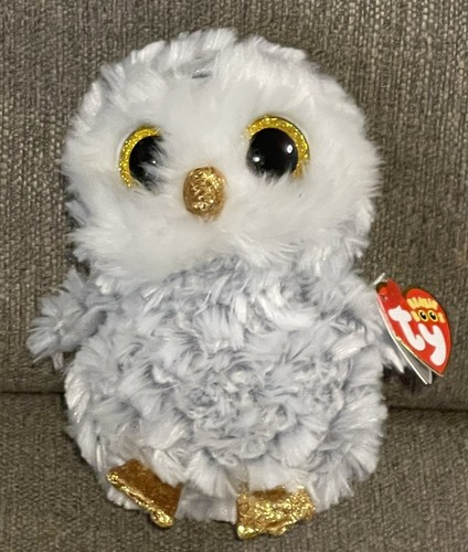 TY Beanie Boo Boos Owlette the Owl 6” Plush NWT Gray White Gold Sparkle ...