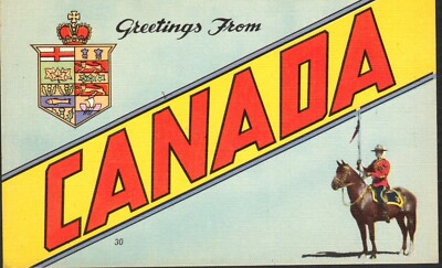 Greetings From Canada Linen Postcard Royal Canadian Mounted Police ...