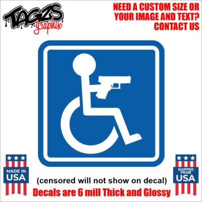 Handicap Pistol Gun Funny Printed & Laminated Window Decal Sticker Car ...