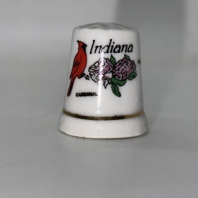 Vtg Indiana Collectible China Thimble Cardinal and Peonies Gold Rim | eBay