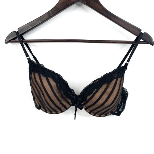 Elle Macpherson Intimates Push Up Bra Sz 14C Black Tan Mesh Lace Trim ...