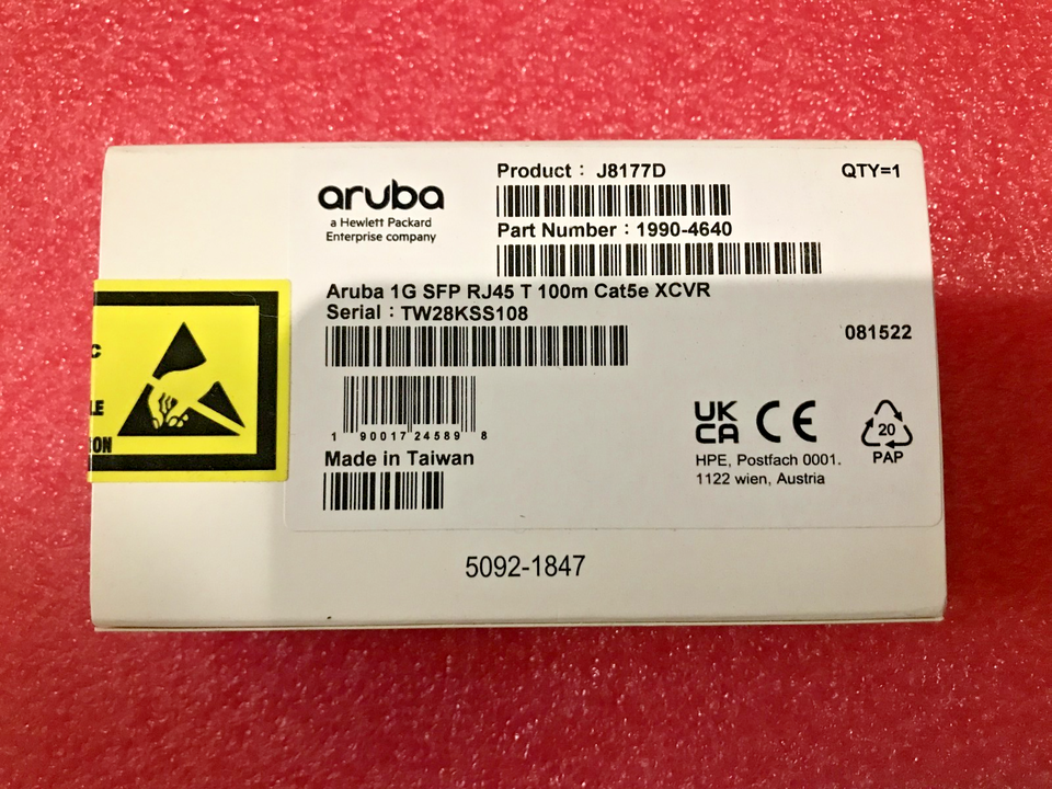 New J8177D HPE Aruba 1G SFP RJ45 T 100m Cat5e Transceiver | eBay