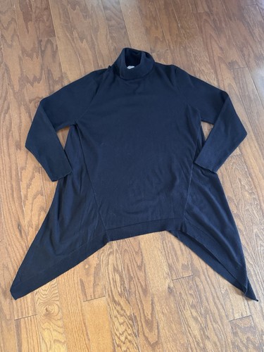 CHICO’S Women’s Sz L Cashmere Blend Black Shark Bite Hem Turtleneck Tunic Top | eBay