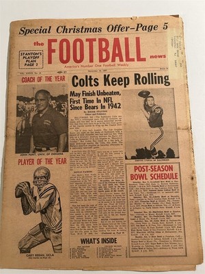 1967 Football News AFL NFL BALTIMORE Colts JOHNNY UNITAS Undefeated 10 ...