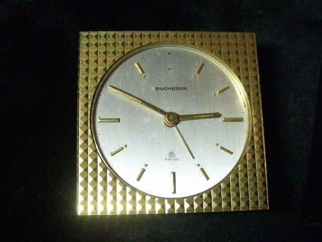 VINTAGE LUXURY GOLD PLATED TRAVELING POCKET MECHANICAL ALARM CLOCK ...