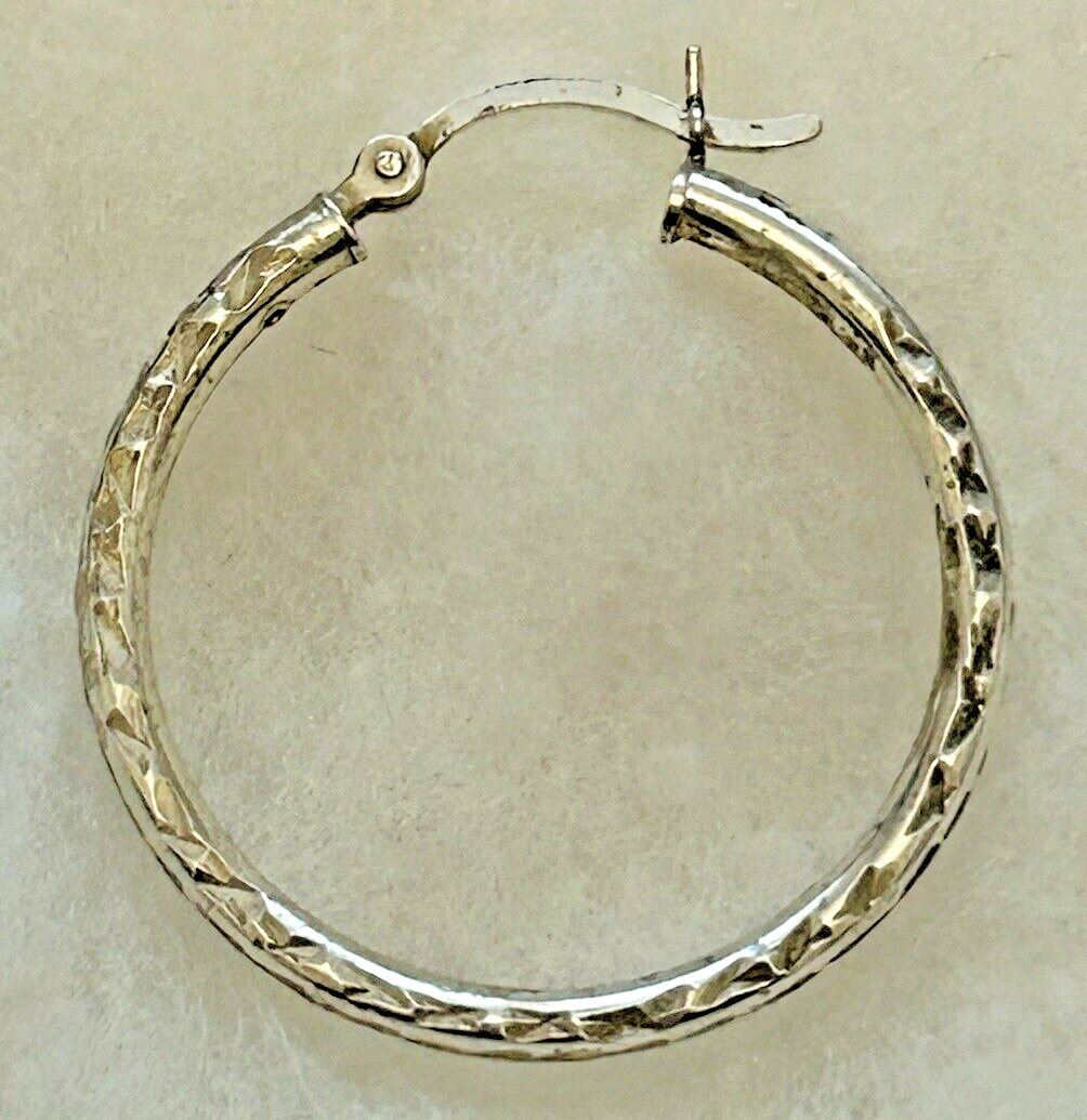 925 STERLING SILVER ENGRAVED SINGLE HOOP EARRING 1 1/8" | eBay