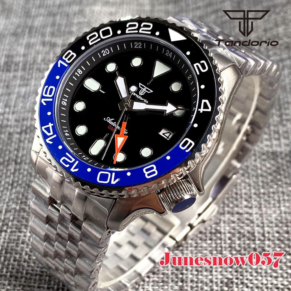 Tandorio GMT Chapter Ring Bezel Black Dial NH34A Movement Automatic Men ...