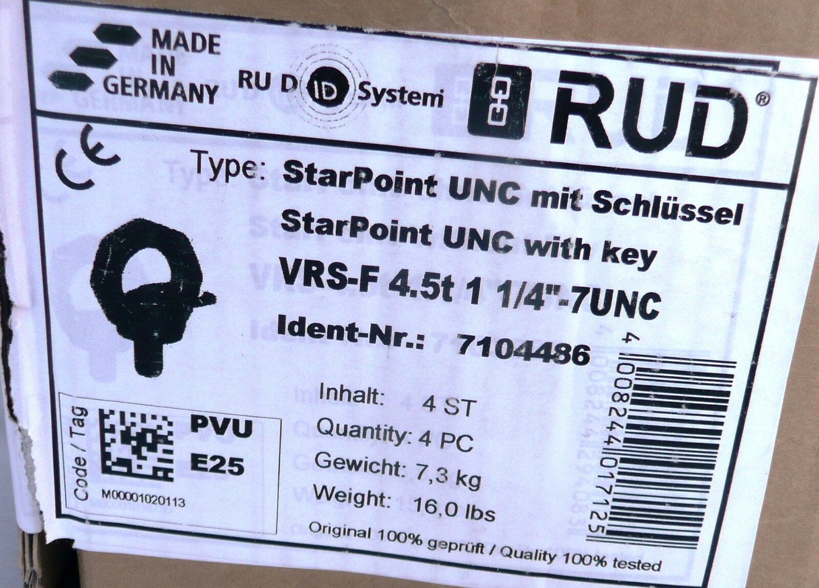 Rud 7104486 Starpoint UNC with key, VRS-F 4.5t, 1-1/4"-7UNC, Box of ...
