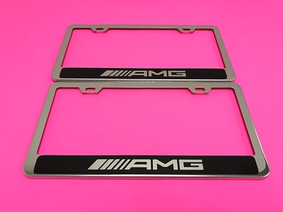 2xAMG Halo- STAINLESS STEEL Chrome Metal License Plate Frame w/Screw ...