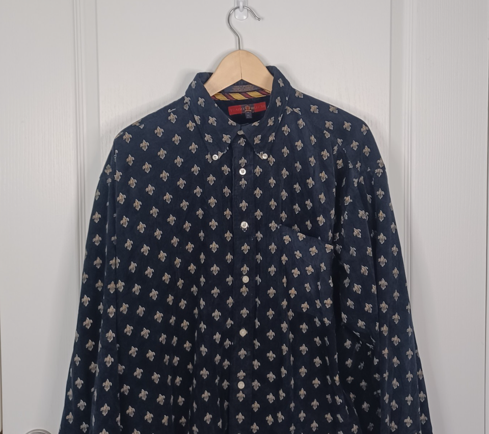 Tommy Hilfiger Fluer-de-Lis Corduroy Shirt Men XL Blue 100% Cotton ...