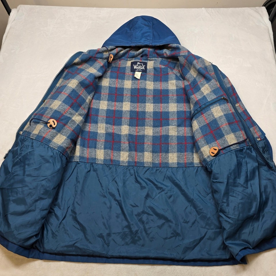 Vintage Woolrich Field Jacket Mens XL Blue Nylon Plaid Wool Lined Made ...