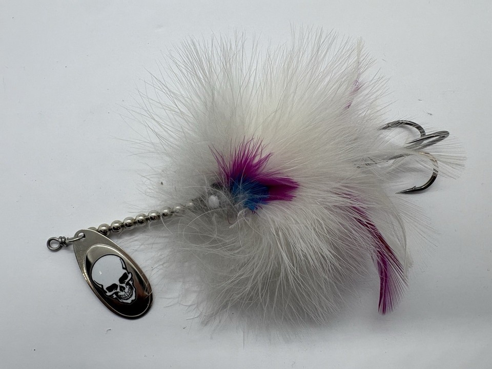 7” Dadson Blade Baits White Nickel Marabou FTFF! Bucktail Spinner Musky ...