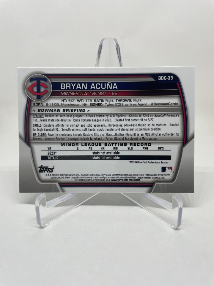 2023 Bowman Draft Chrome #BDC-39 Bryan Acuna Lunar Glow Refractor ...