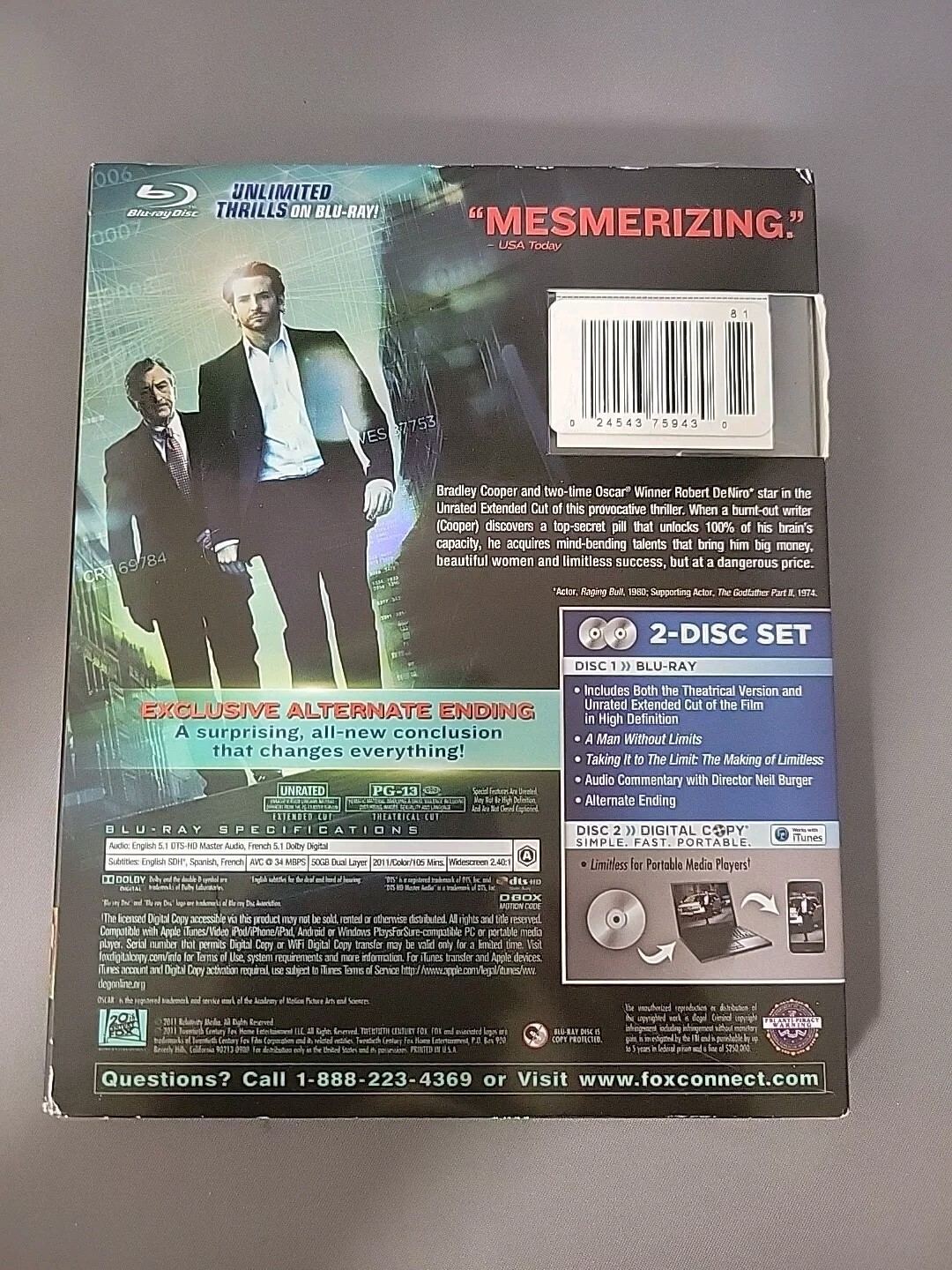 Limitless (Blu-ray Disc, 2011, 2-Disc Set, Unrated Includes Digital ...