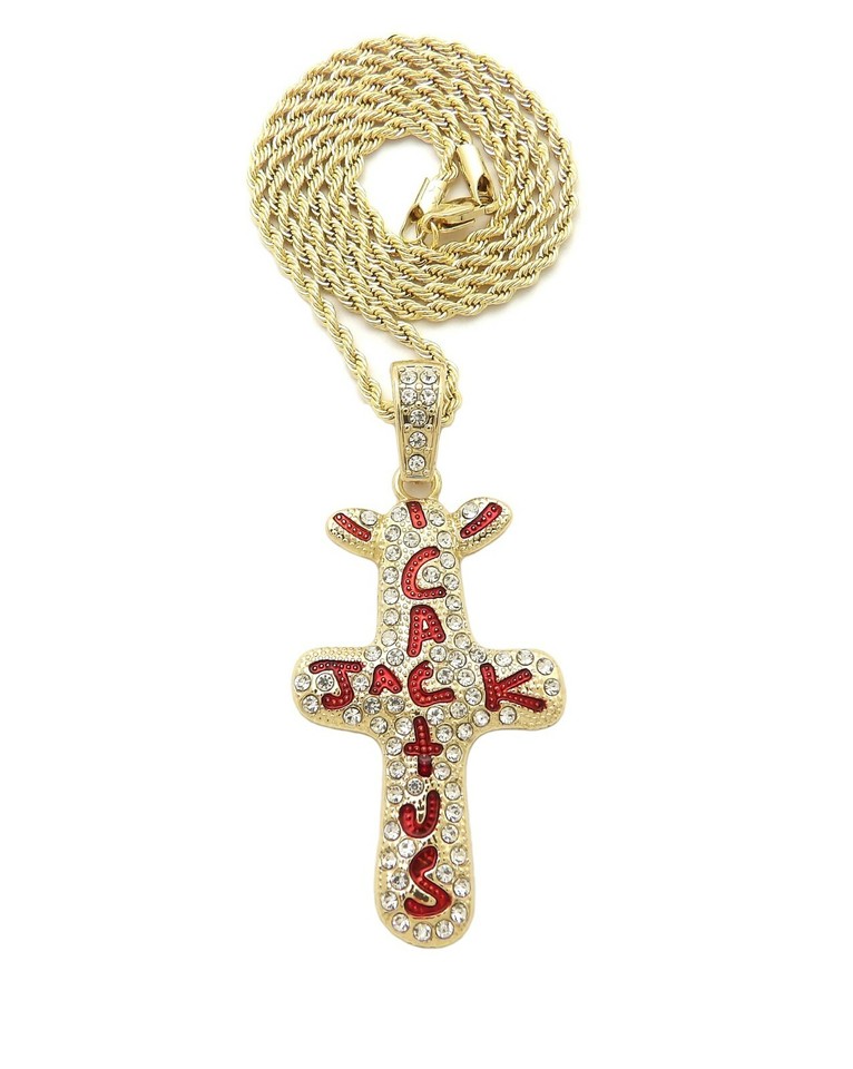 Hip Hop Red Cactus Jack Cross Pendant Box,Cuban,Rope Chain Necklace ...