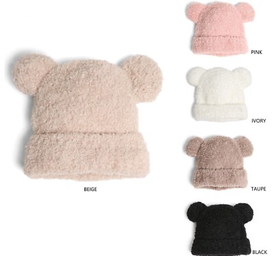 ComfyLuxe Fuzzy Solid Color Bear-Eared Beanie w/ Cuff | eBay
