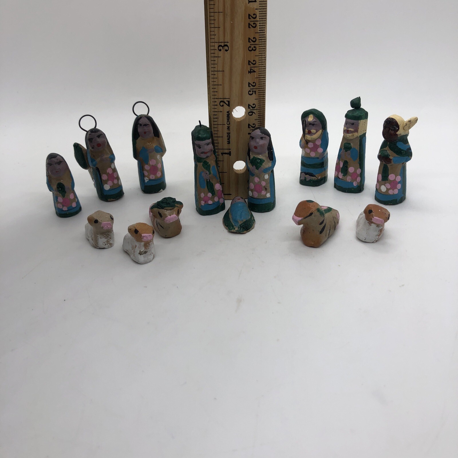 VINTAGE ABT 2” TALL MINI 14 PIECE MEXICAN NATIVITY SET EUC | eBay