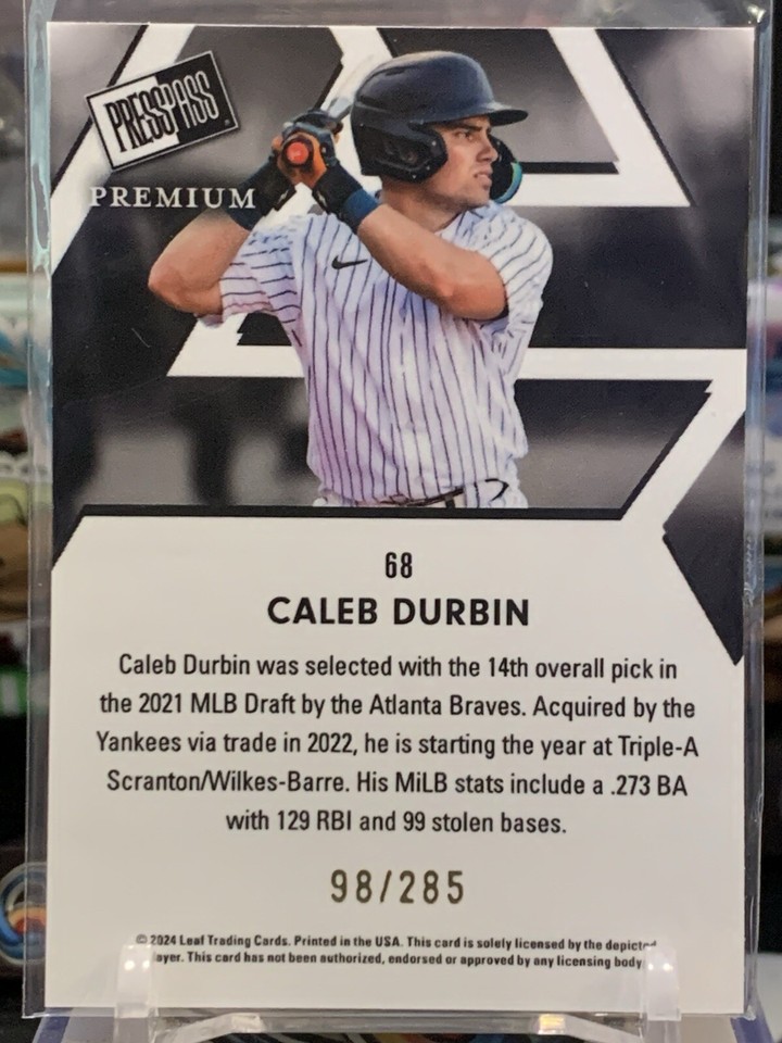 2024 Leaf Press Pass Premium #68 Caleb Durbin Prospect #/285 Yankees TZ ...