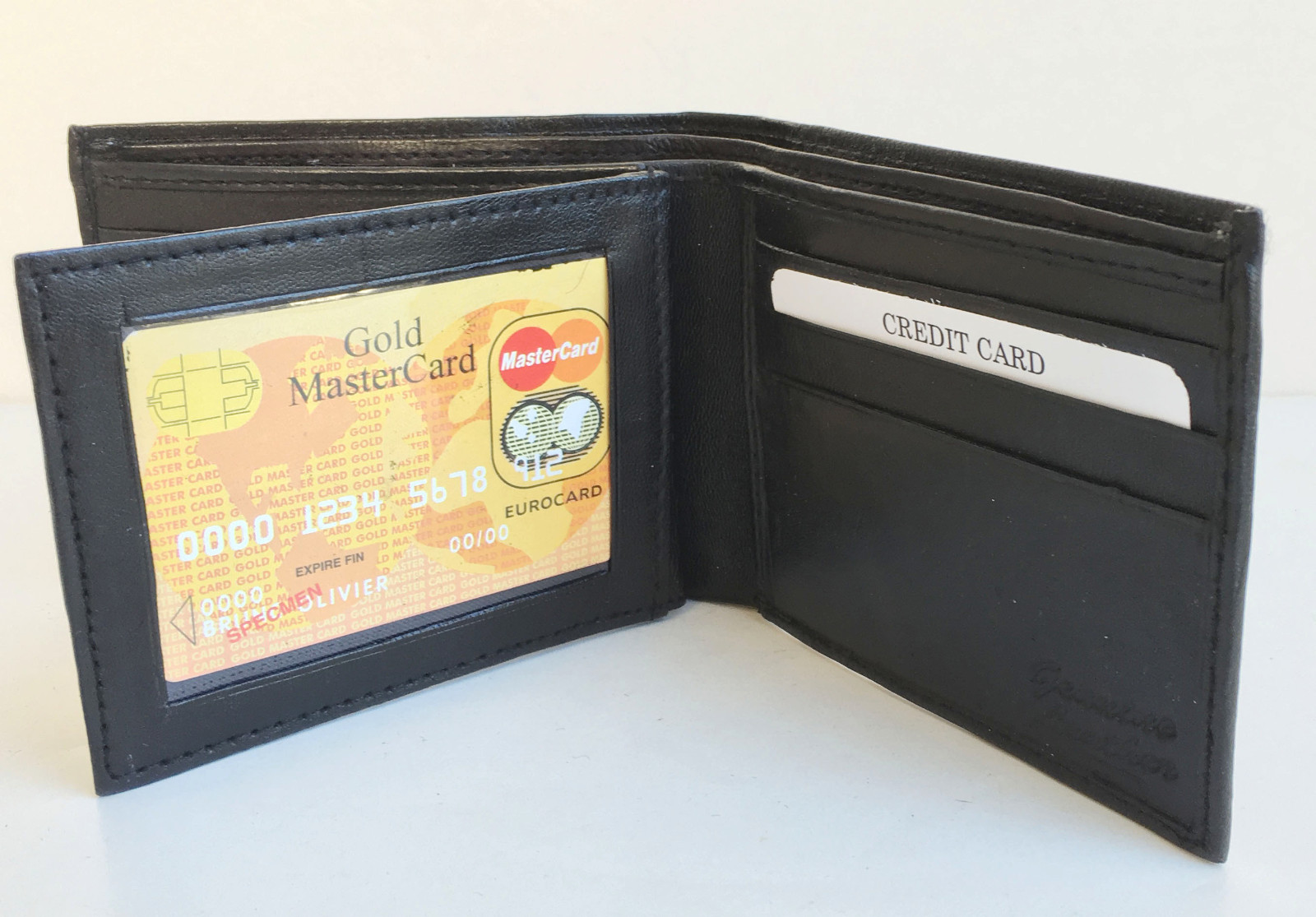 Black Genuine Leather Mens European Wallet Center Flap Thin 12 Cards ...