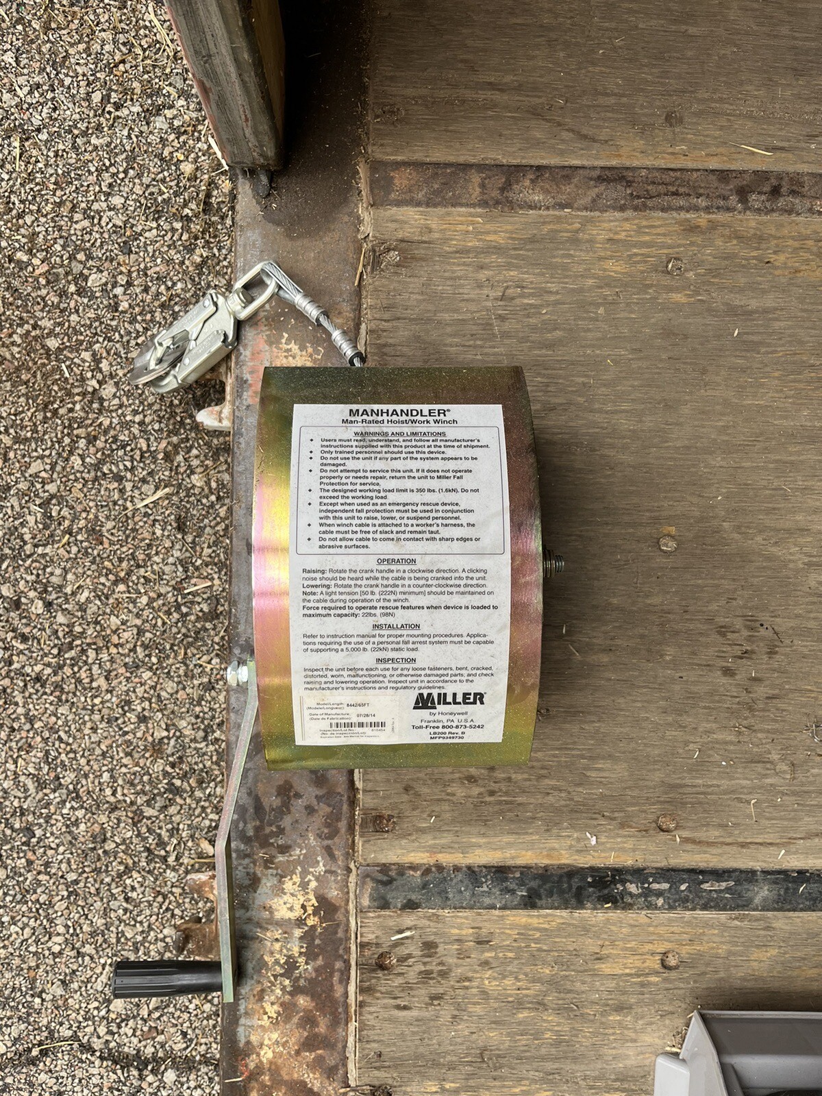 Miller 8442/65FT 65' MANHANDLER Man-Rated Hoist Work Winch - 844265FT ...